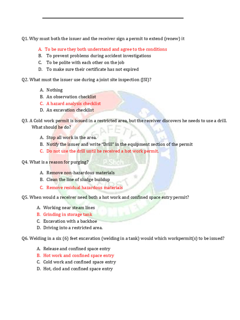 Wpr q & a as Per Aramco Safety Standards | PDF | Occupational Safety ...