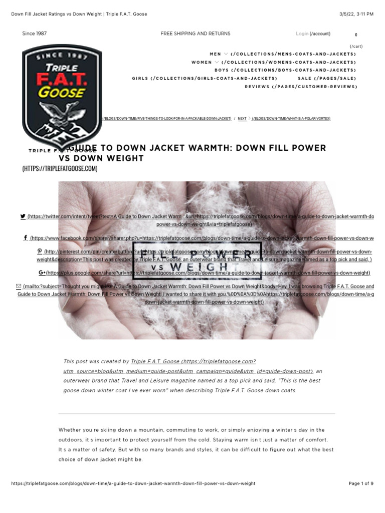 Down Fill Jacket Ratings vs Down Weight_Triple F.A.T. Goose | PDF ...