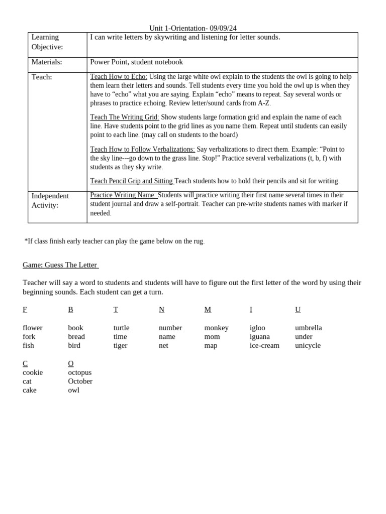 Fundations Unit 1 Week 1 Copy | PDF | Writing | Human Communication