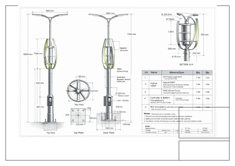 Hybrid VAWT Streetlight Pole Design | PDF