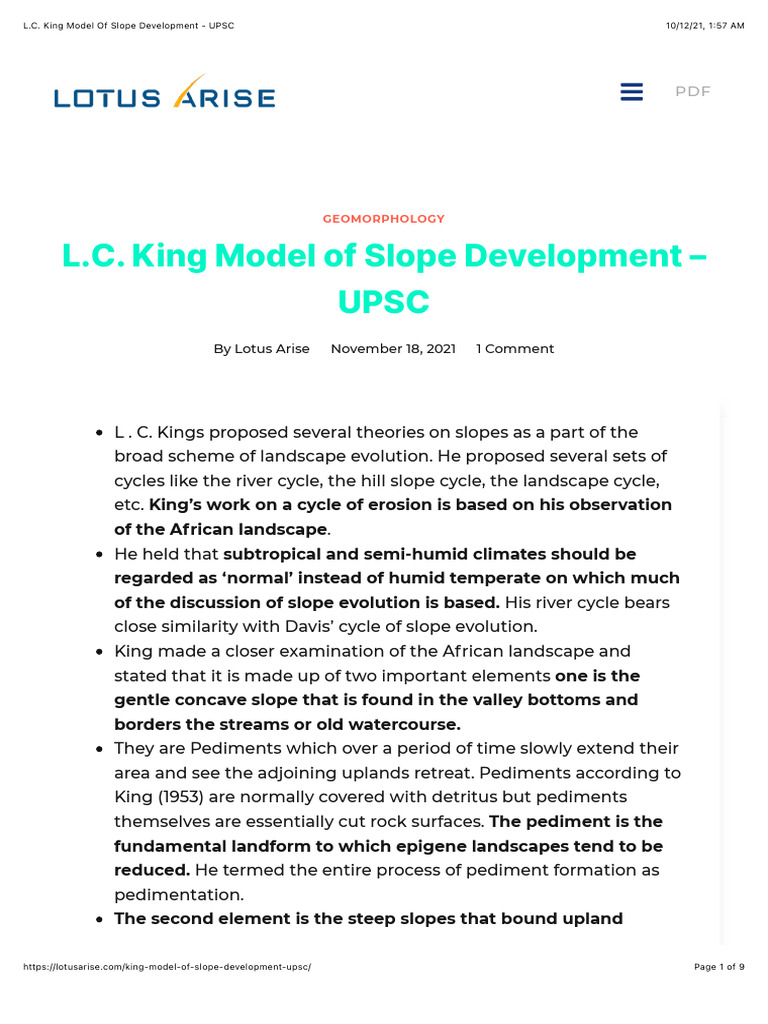 L.C. King Slope Development Model Explained | PDF | Geology | Morphology
