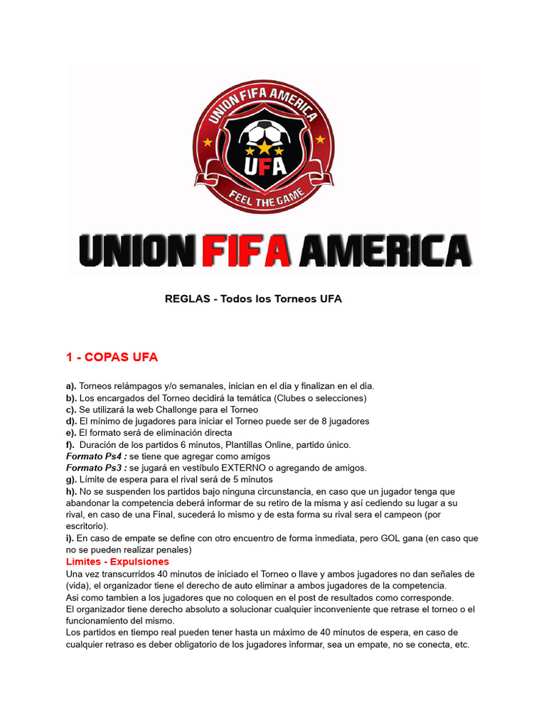 Reglas de Torneos y Ligas UFA | PDF | Asociación de Futbol | Deportes