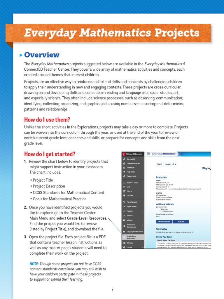 Everyday Math Projects | PDF | Teachers