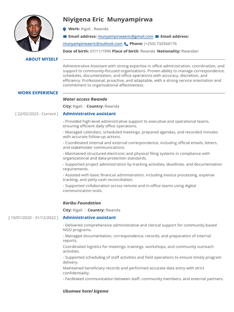 Eric_CV | PDF | Rwanda | Computing