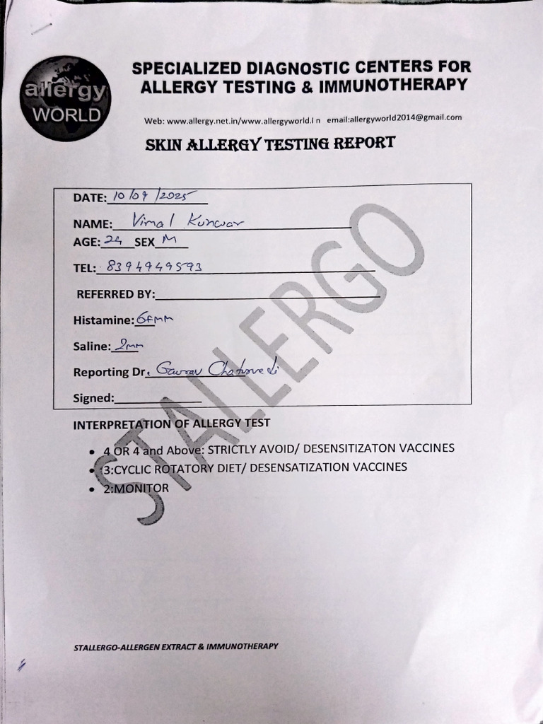 Allergy Test | PDF