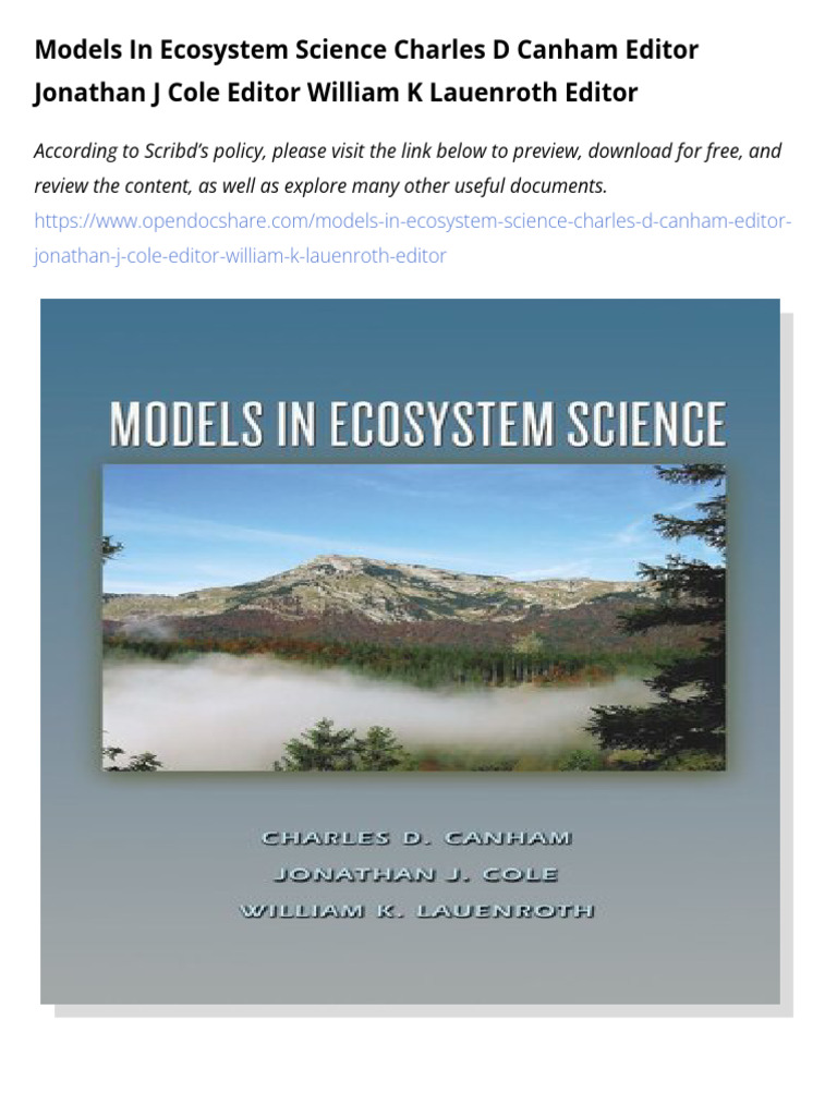 Models In Ecosystem Science Charles D Canham Editor Jonathan J Cole ...