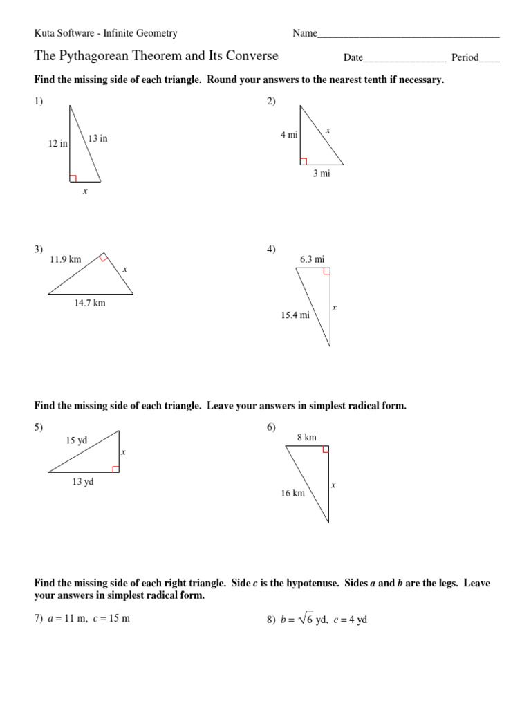 Pythagorean Theorem Worksheet | PDF | Triangle Geometry | Geometric Shapes