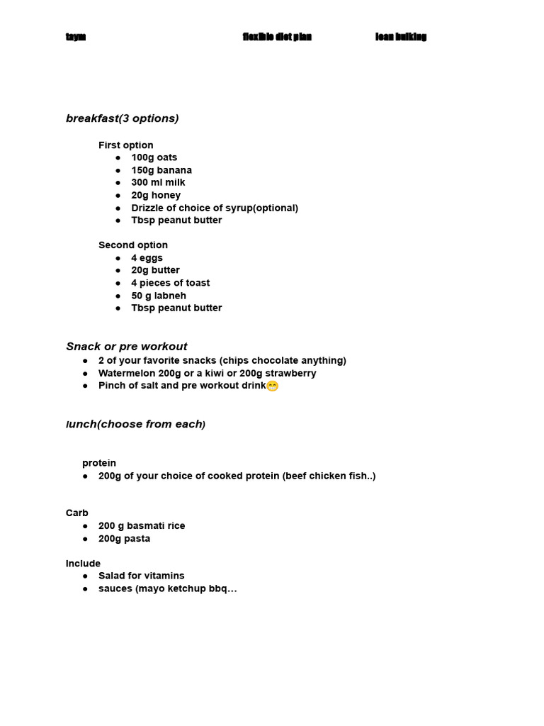 Lean Bulking Flexible Diet & Workout Plan | PDF | French Fries | Weight ...