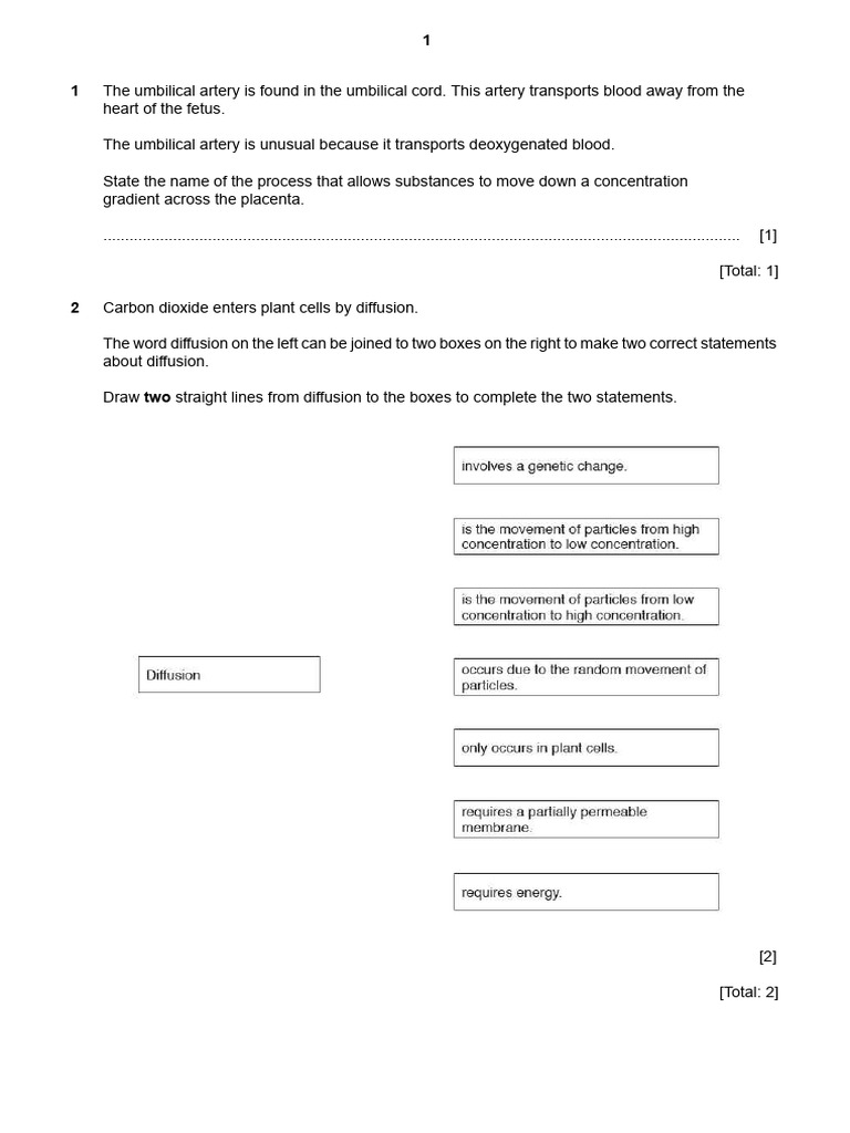Movement in and Out of Cells Practice Questions (1) | PDF | Diffusion ...