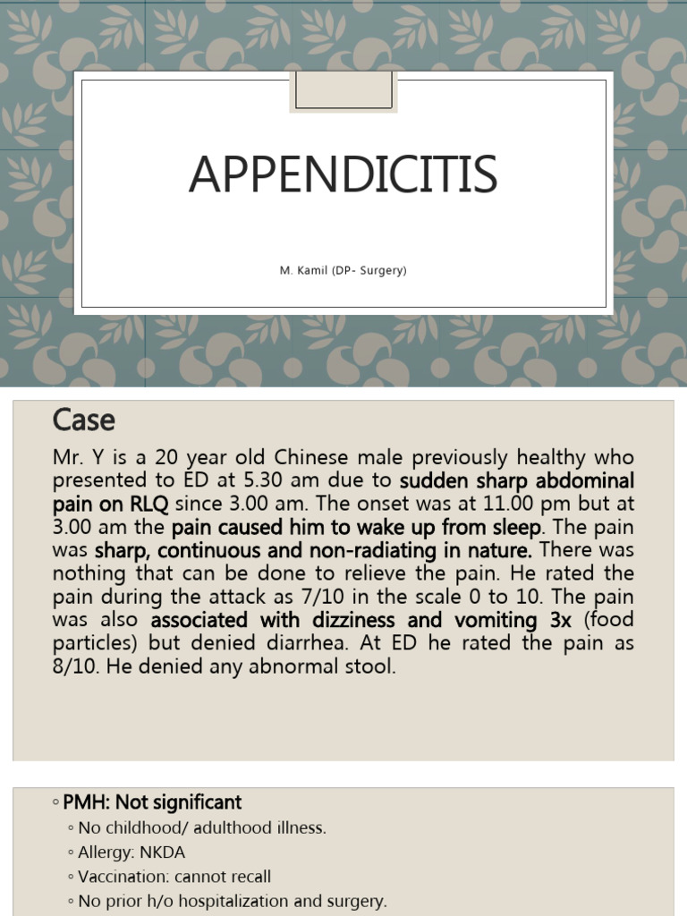 Acute Appendicitis Case Study | PDF | Diseases And Disorders | Clinical ...