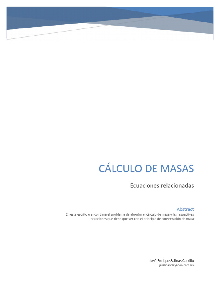 Cálculo de Masa y Ecuaciones Relacionadas | PDF | Integral | Colector