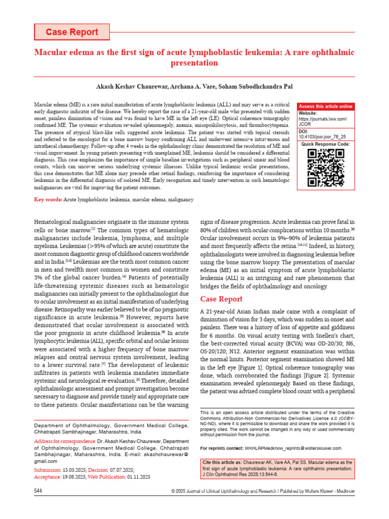 Macular Edema as the First Sign of Acute.18 | PDF | Leukemia ...