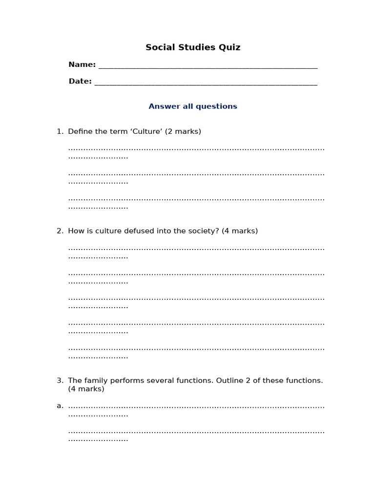 Social Studies Quiz | PDF