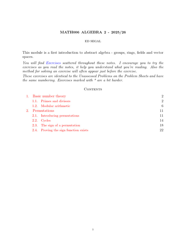 Algebra 2: Introduction to Abstract Algebra | PDF | Permutation | Integer