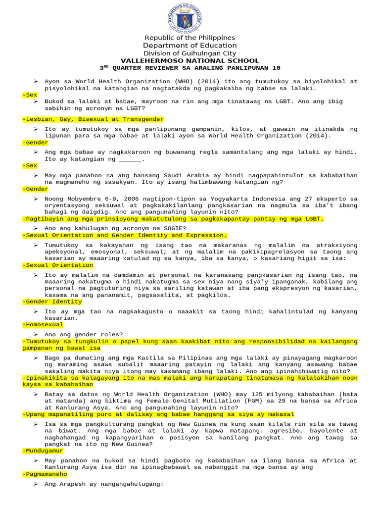 AP 10 q3 Melc Reviewer | PDF