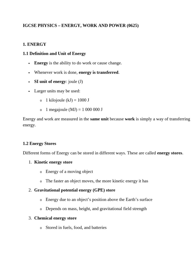 IGCSE Energy Work Power Notes (AutoRecovered) | PDF | Power Station ...