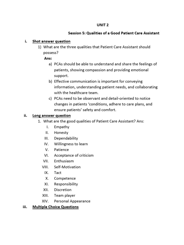 Essential Qualities of Patient Care Assistants | PDF