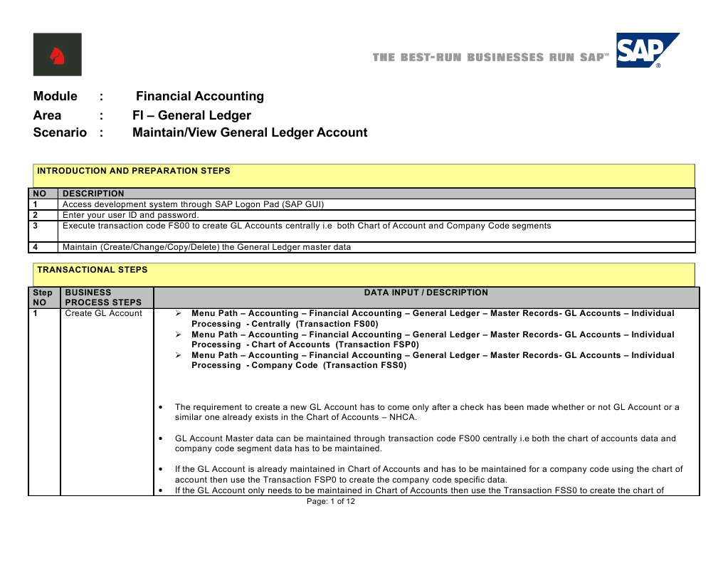 SAP FS00 Tutorial: General Ledger Master Data Maintenance | PDF ...