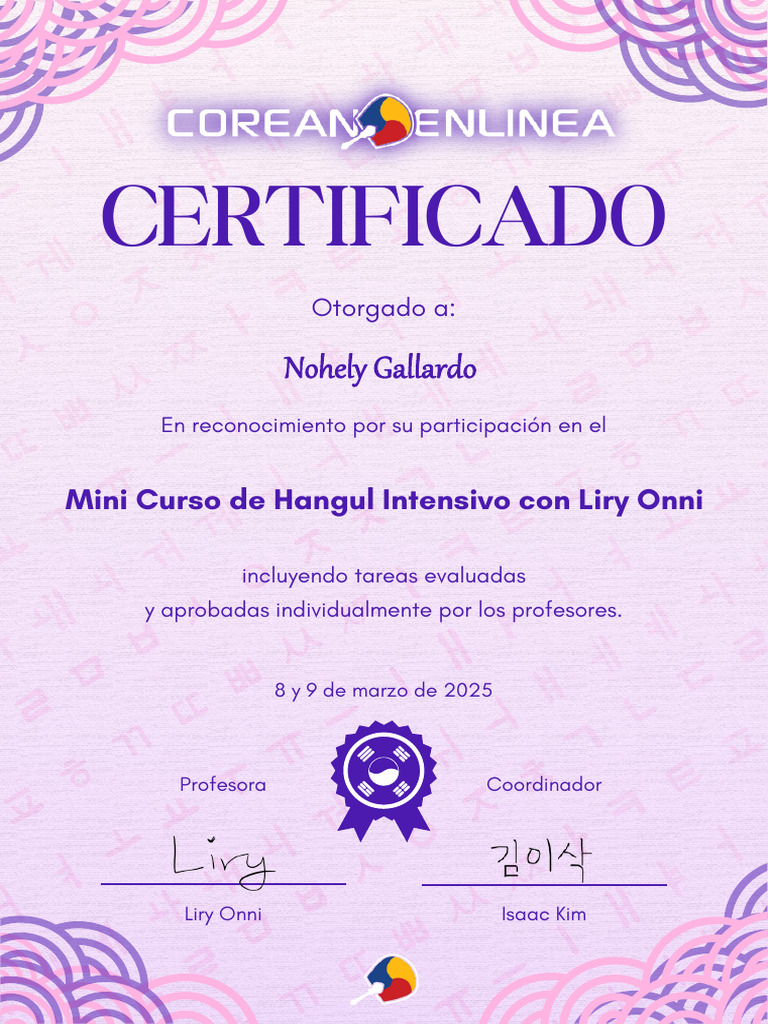 Certificado Mini Curso Con Liry Onni | PDF