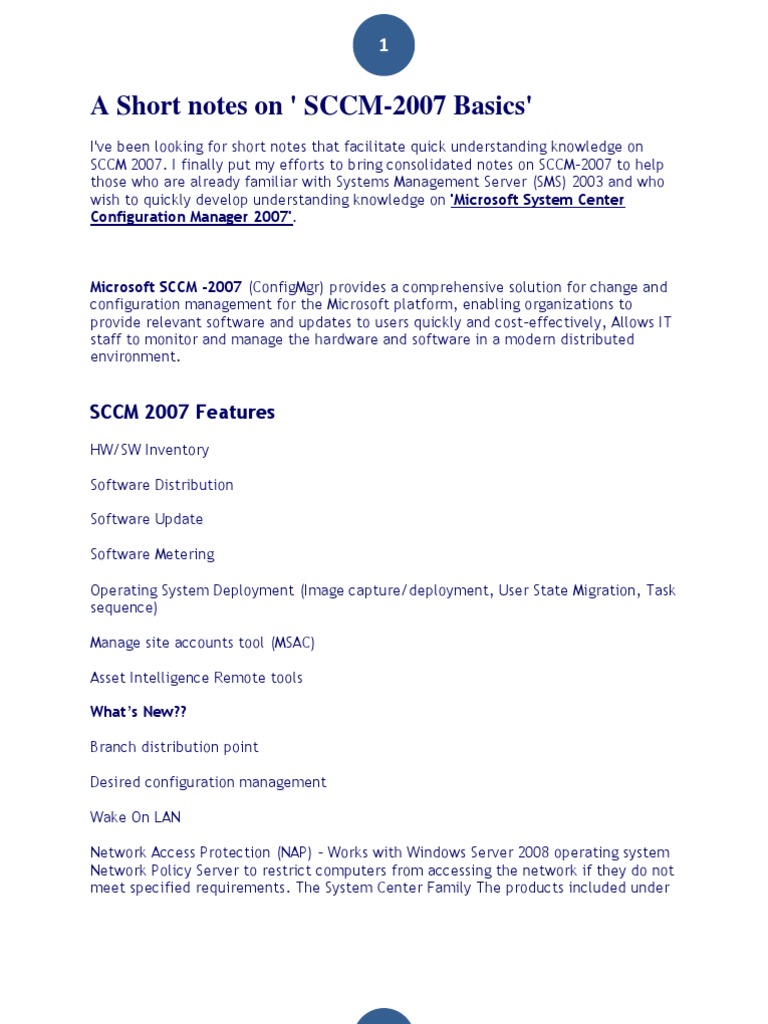 SCCM Short Notes PDF | PDF | Ip Address | Operating System