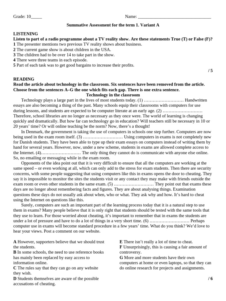 SAT1, 10 Science Variant A | PDF