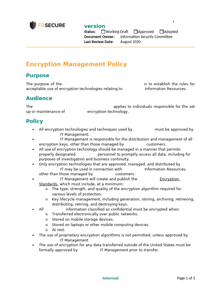 Encryption Management Policy Template | PDF | Encryption | Information ...