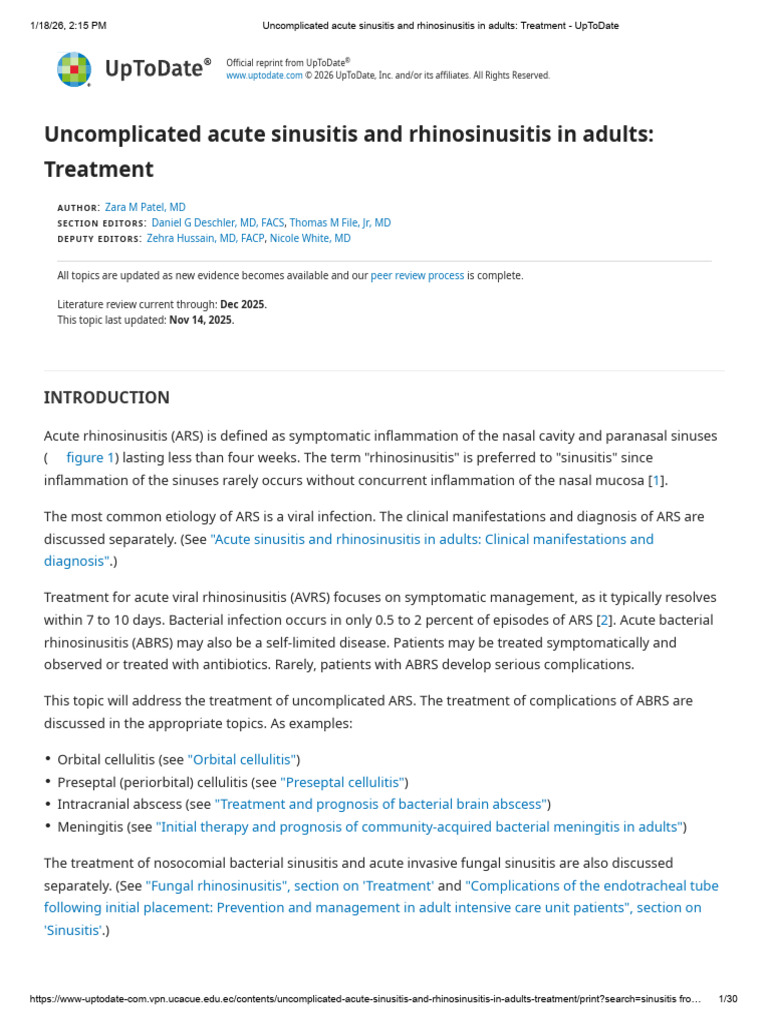 Acute Sinusitis Treatment Guide | PDF | Pneumonia | Medicine
