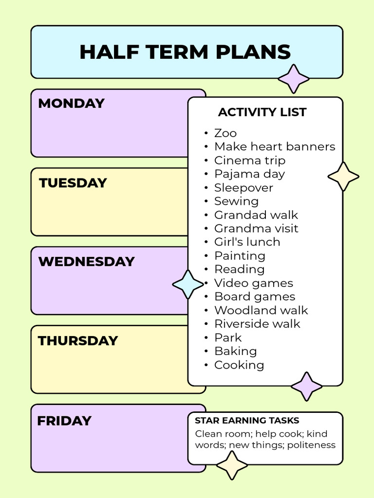 Half Term Activity Plan Ideas | PDF
