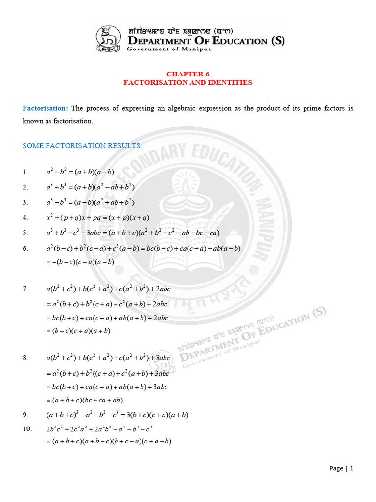 Factorisation Techniques in Algebra | PDF | Factorization | Polynomial