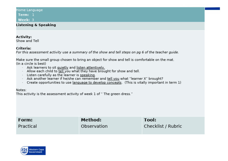Show and Tell Assessment Activity 1 | PDF