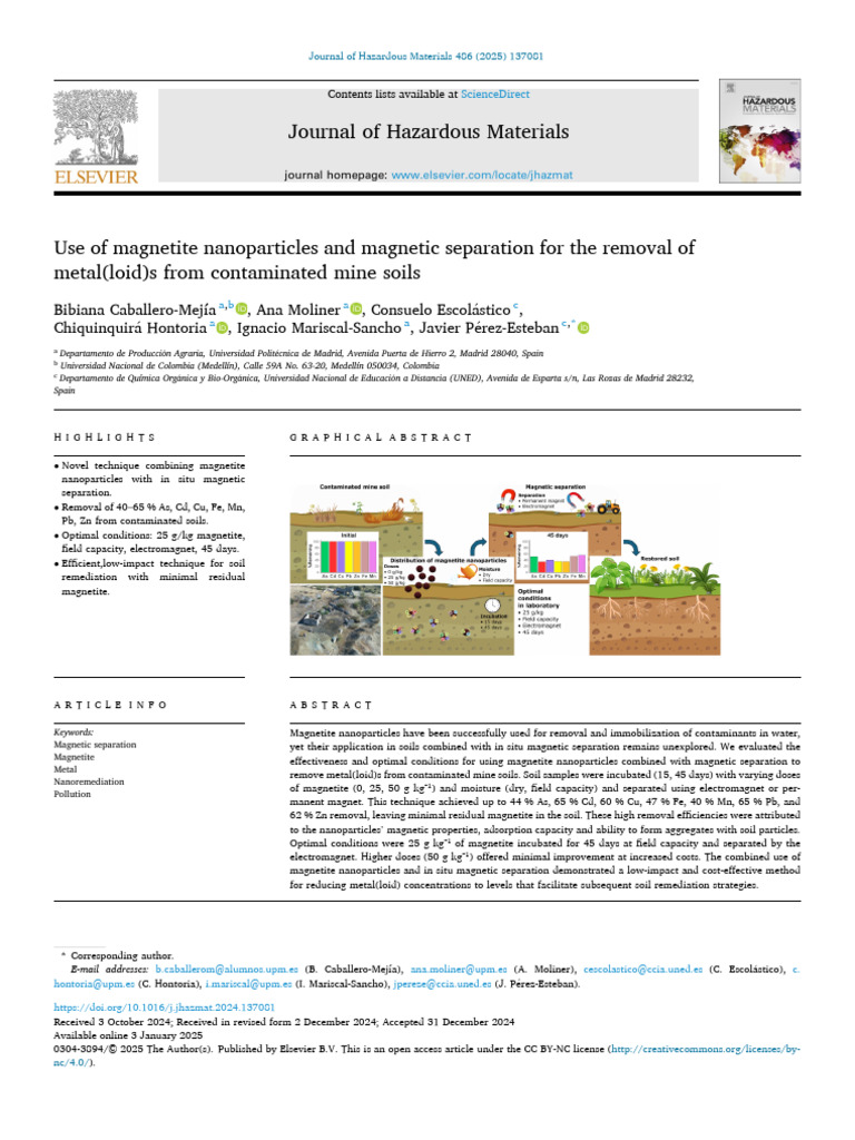 Use of Magnetite Nanoparticles and Magnetic Separation for the Removal ...