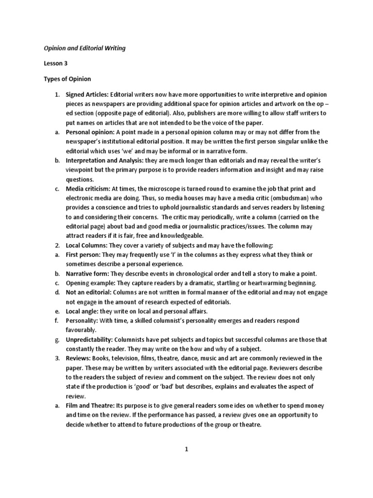 Types of Opinion | Newspapers | Writers