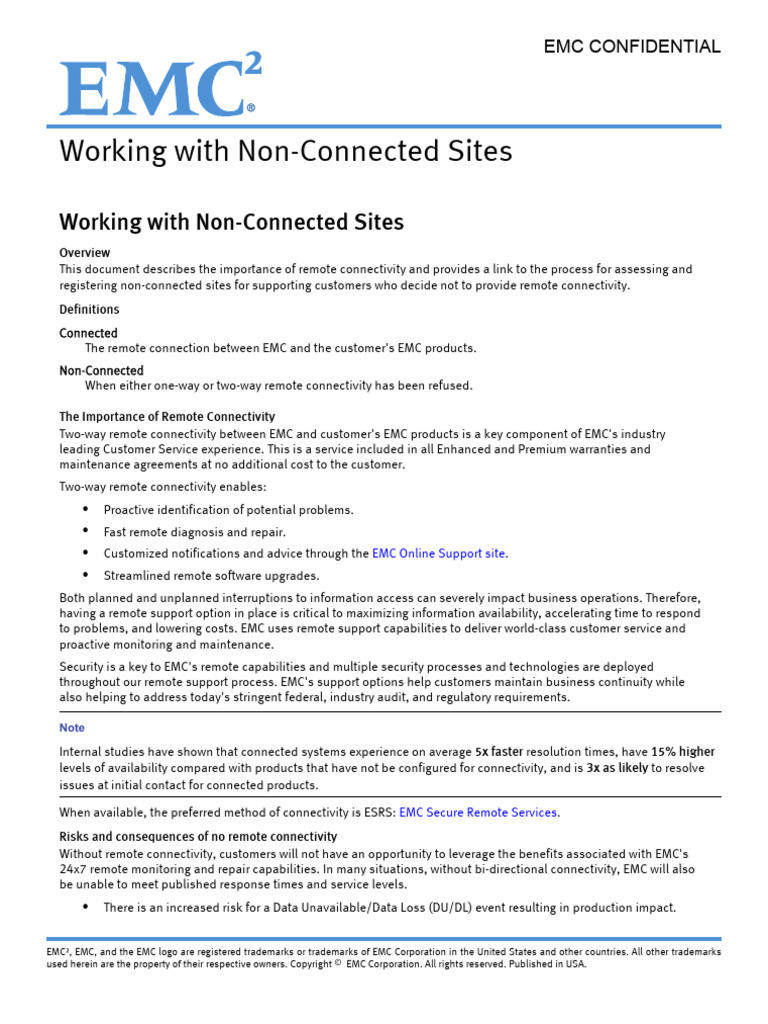 Managing Non-Connected EMC Sites | PDF | Business | Information Technology