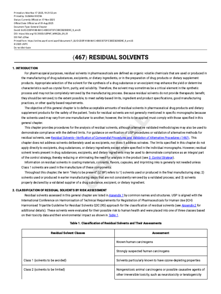 Guidelines for Residual Solvents in Pharmaceuticals | PDF | Gas ...