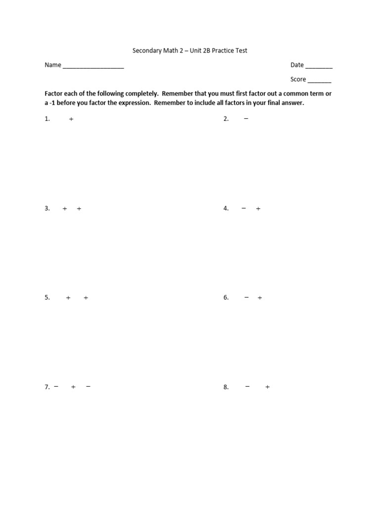 Secondary Math 2 Unit 2B Practice Test | PDF