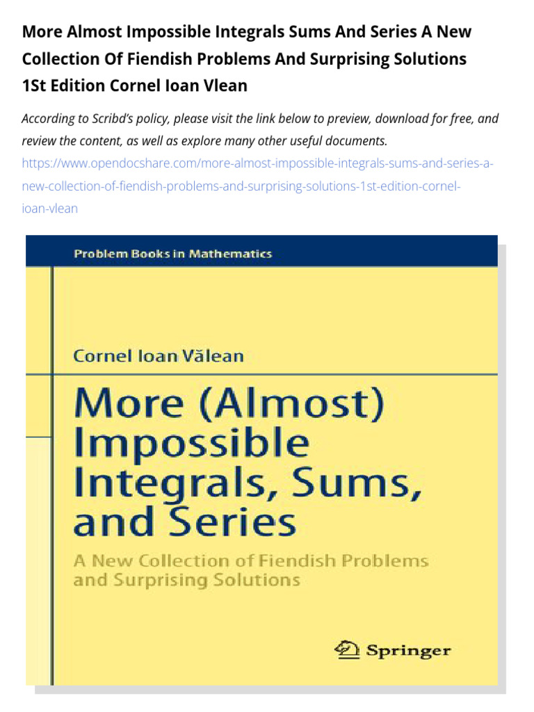 More Almost Impossible Integrals Sums And Series A New Collection Of ...