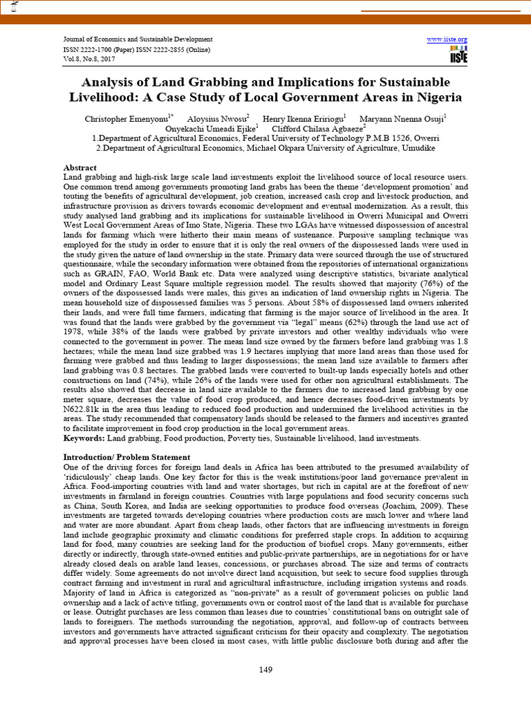 Land Grabbing Impact on Nigeria's Livelihood | PDF | Agriculture ...