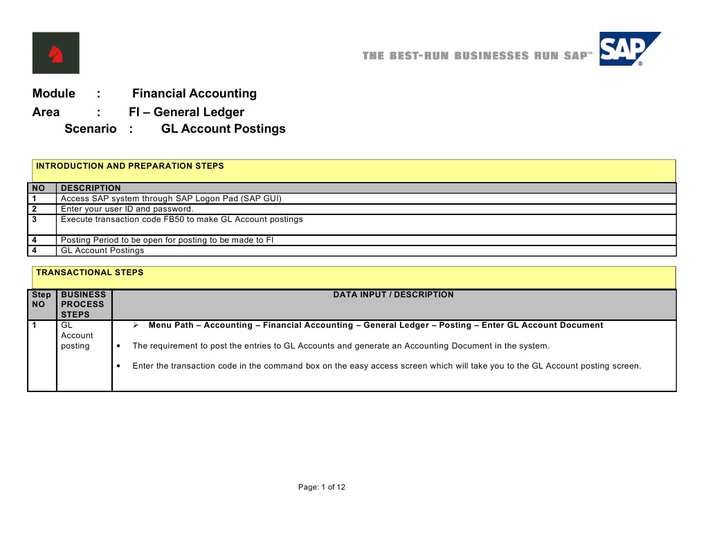 SAP FB50 Tutorial: Step by Step GL Account Posting | PDF | Debits And ...