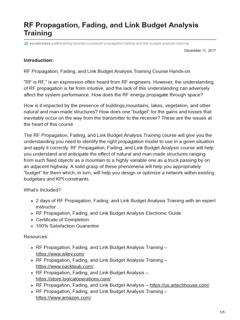 Enowireless.com-RF Propagation Fading and Link Budget Analysis Training ...
