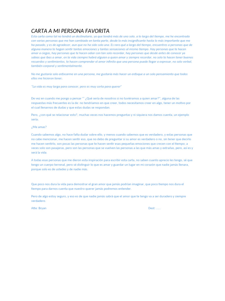 Carta a Mi Persona Favorita | PDF | Amor