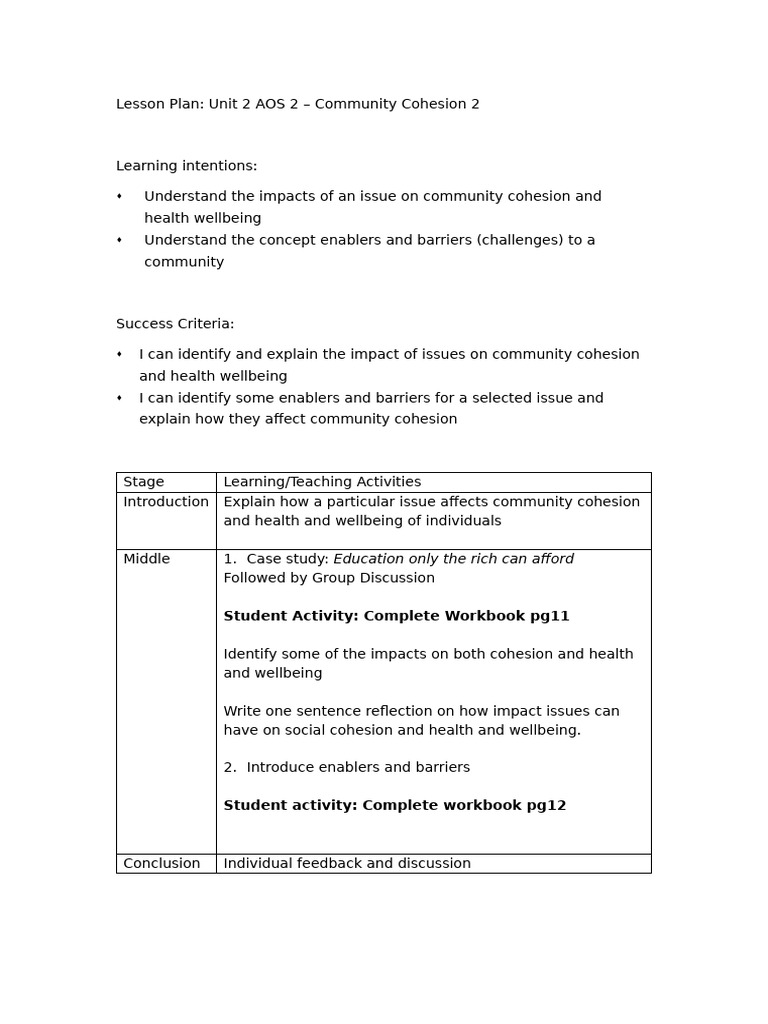 Lesson Plan Community Cohesion 2 | PDF