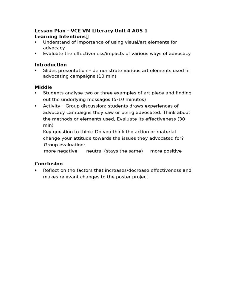 Lesson Plan VCE VM Literacy | PDF