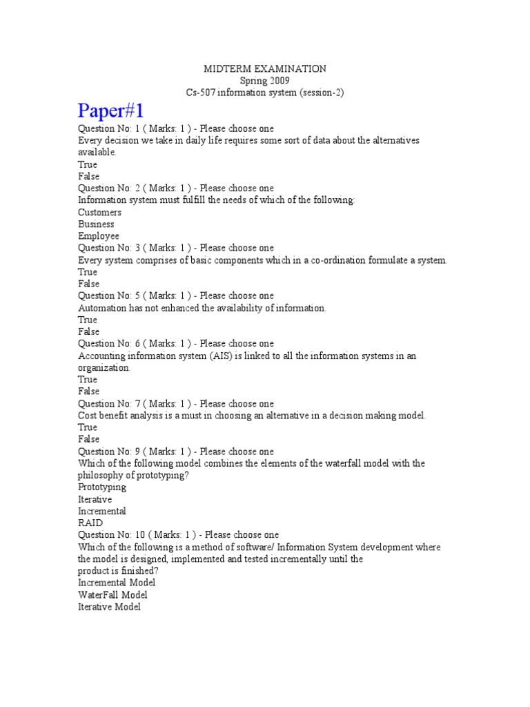 CS507 Mid Term Without Repeated | PDF | System | Information System