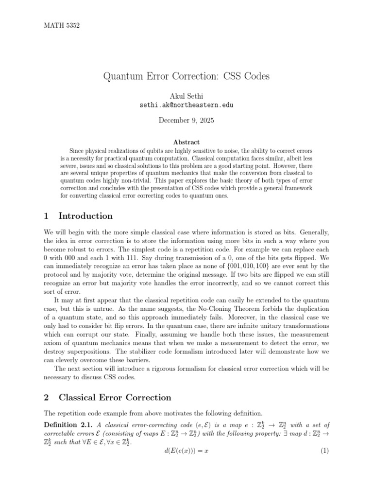 Quantum Error Correction with CSS Codes | PDF | Linear Algebra ...