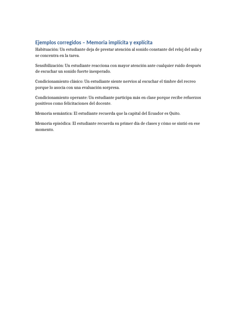 Ejemplos de Memoria Implícita y Explícita | PDF