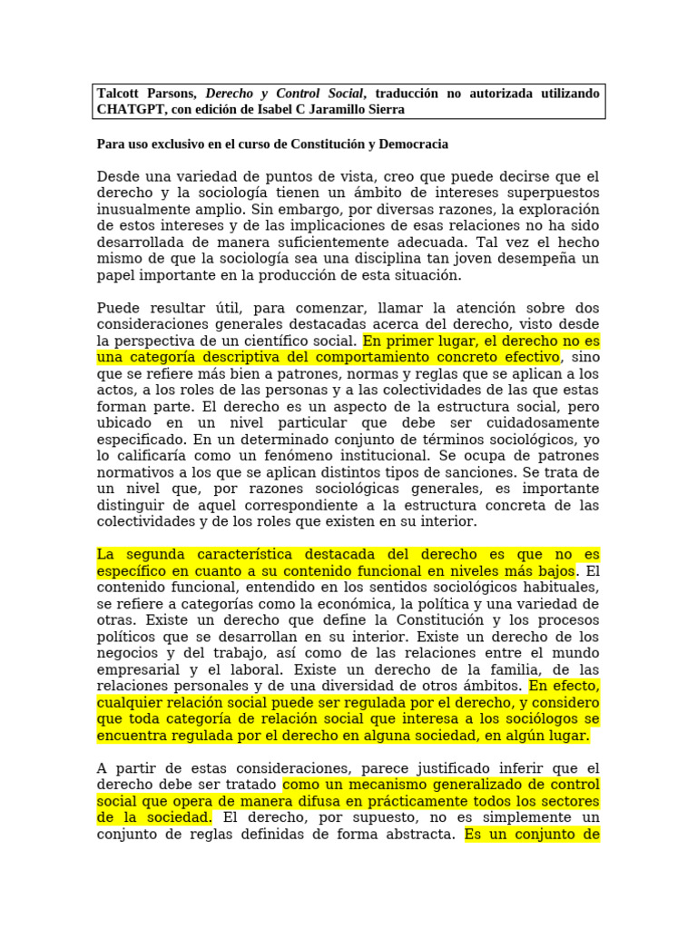 Talcott Parsons traducido al español | PDF | Capital social | Democracia