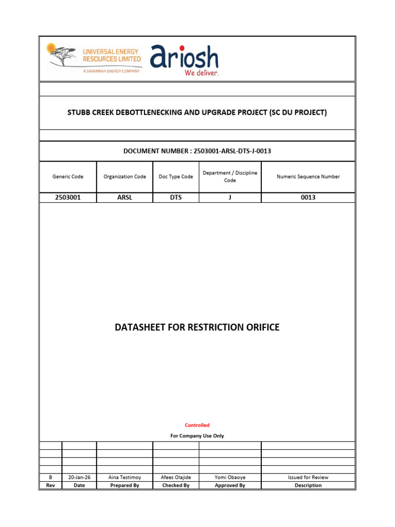 Sample Restriction Orifice Datasheet | PDF | Plumbing | Energy Technology