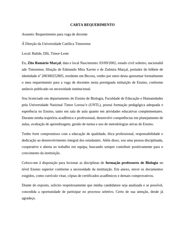 Carta Requerimento Zito | PDF