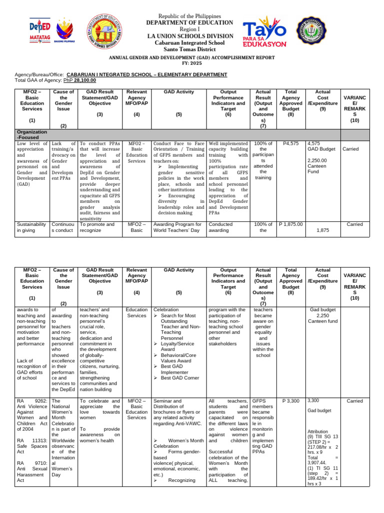 Gad Accomplishment Report Elem 2025 | PDF