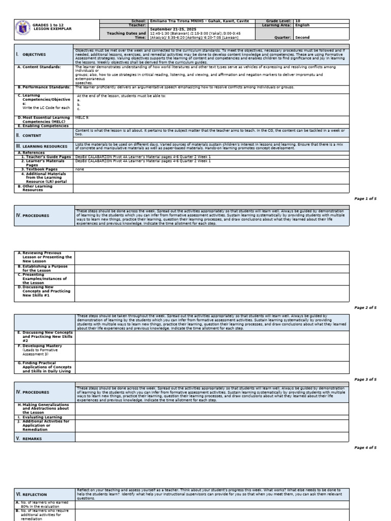 DLL Template EDITED | PDF | Learning | Educational Assessment